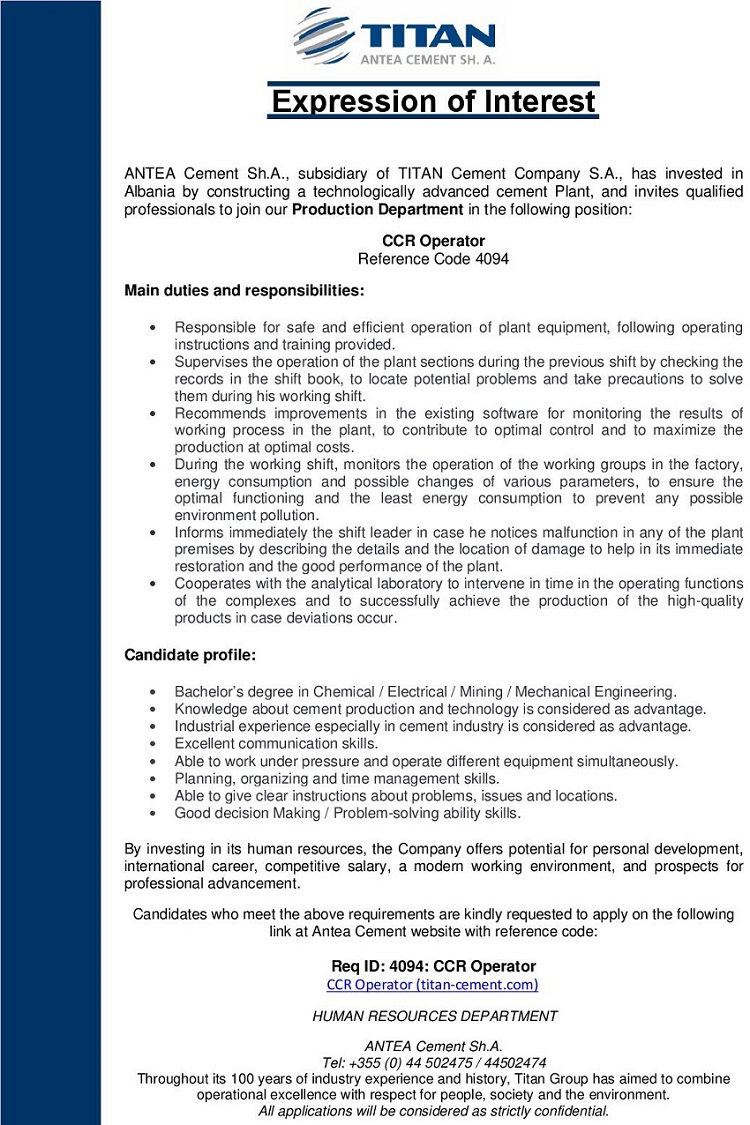 CCR Operator | njoftime.com